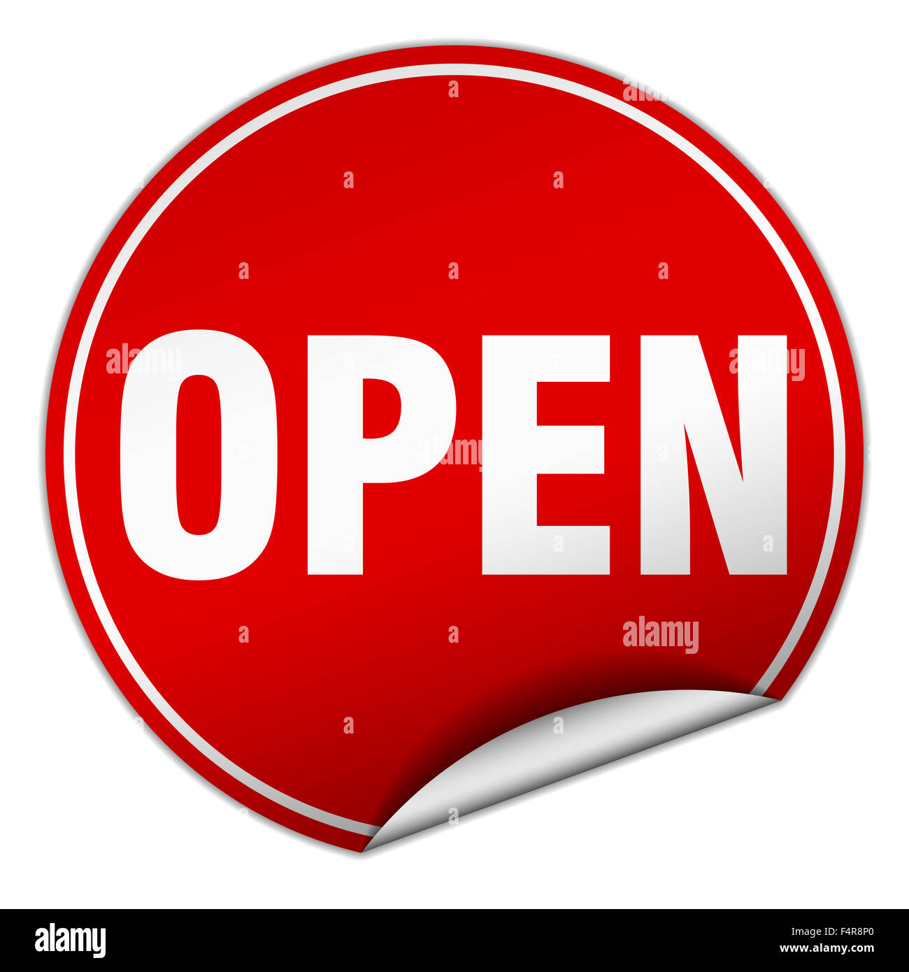 open round red sticker isolated on white Stock Photo - Alamy