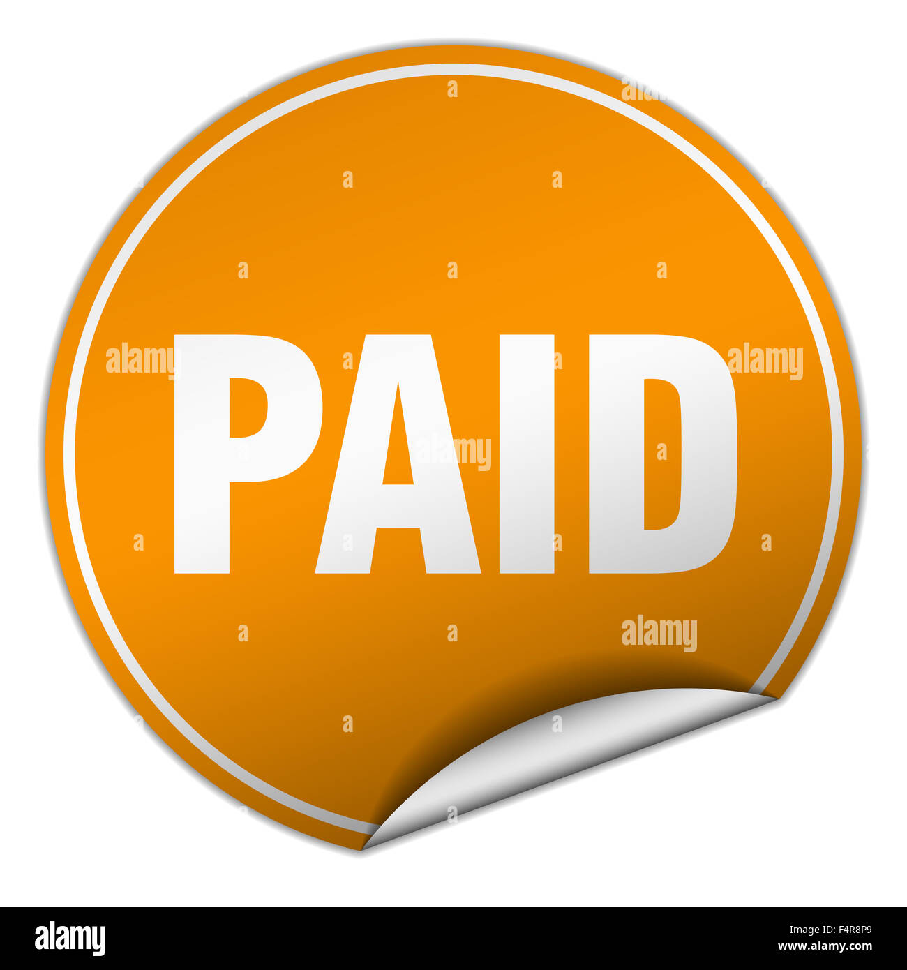 paid round orange sticker isolated on white Stock Photo - Alamy