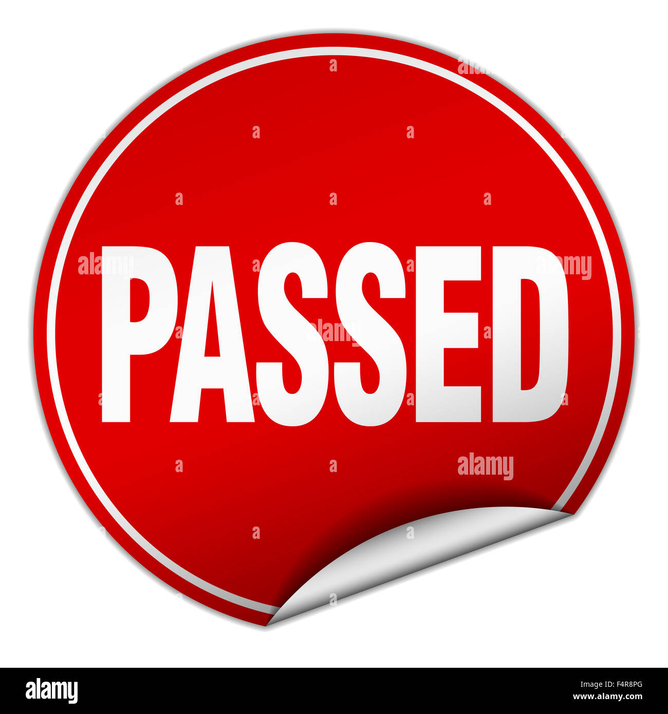 passed round red sticker isolated on white Stock Photo - Alamy