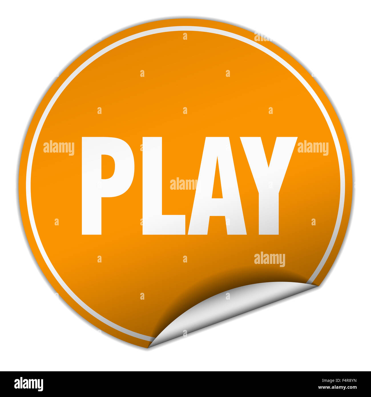 play round orange sticker isolated on white Stock Photo - Alamy