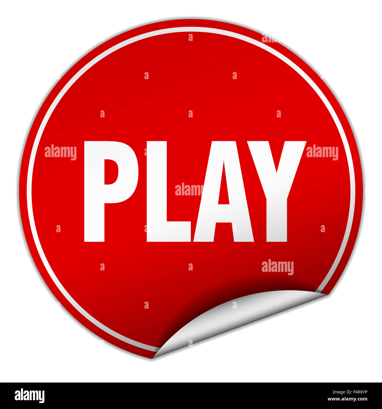 play round red sticker isolated on white Stock Photo - Alamy