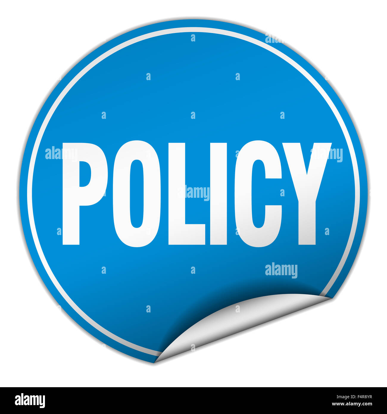 policy round blue sticker isolated on white Stock Photo - Alamy