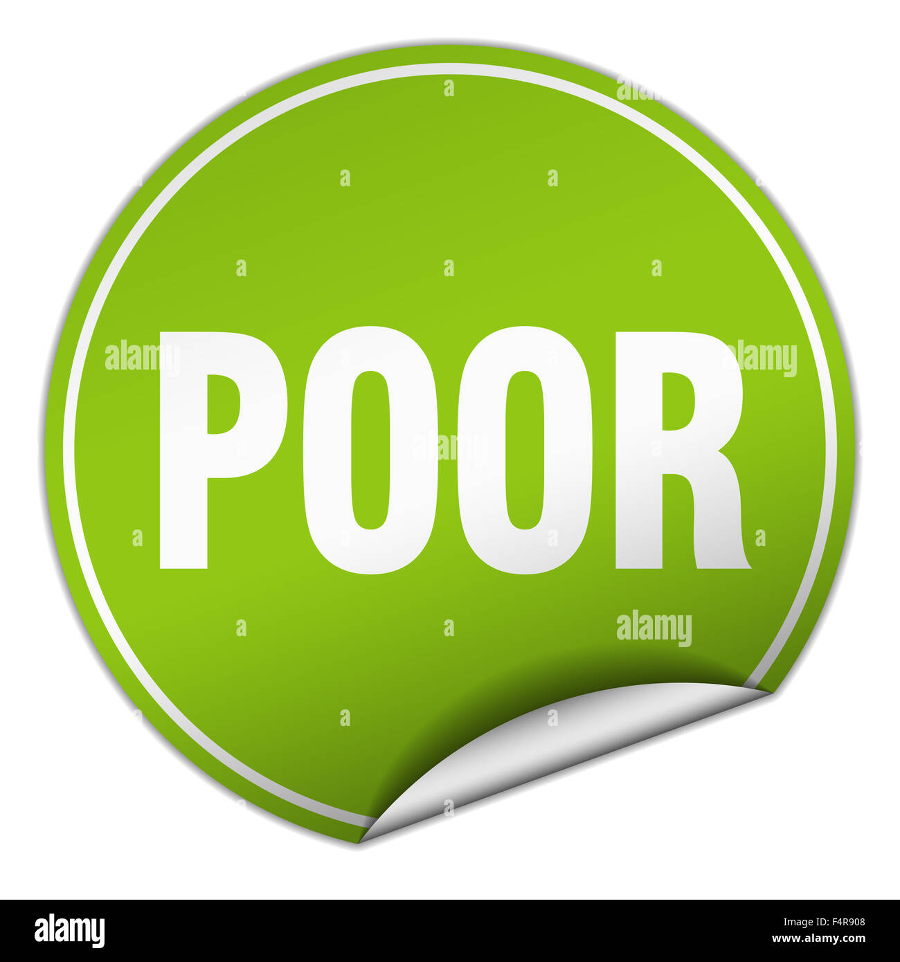 poor round green sticker isolated on white Stock Photo - Alamy