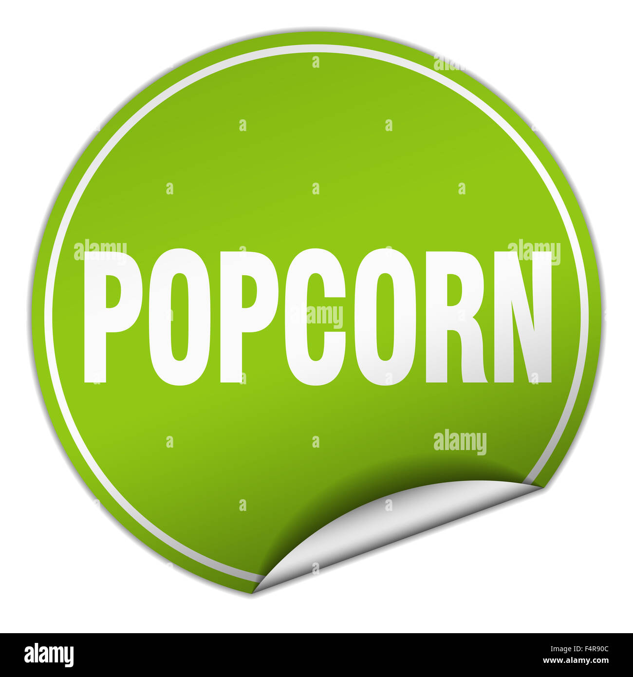 popcorn round green sticker isolated on white Stock Photo - Alamy