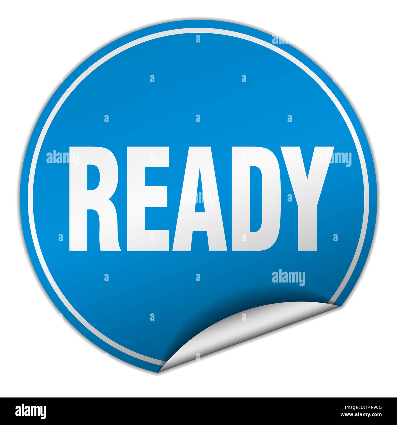 ready round blue sticker isolated on white Stock Photo - Alamy