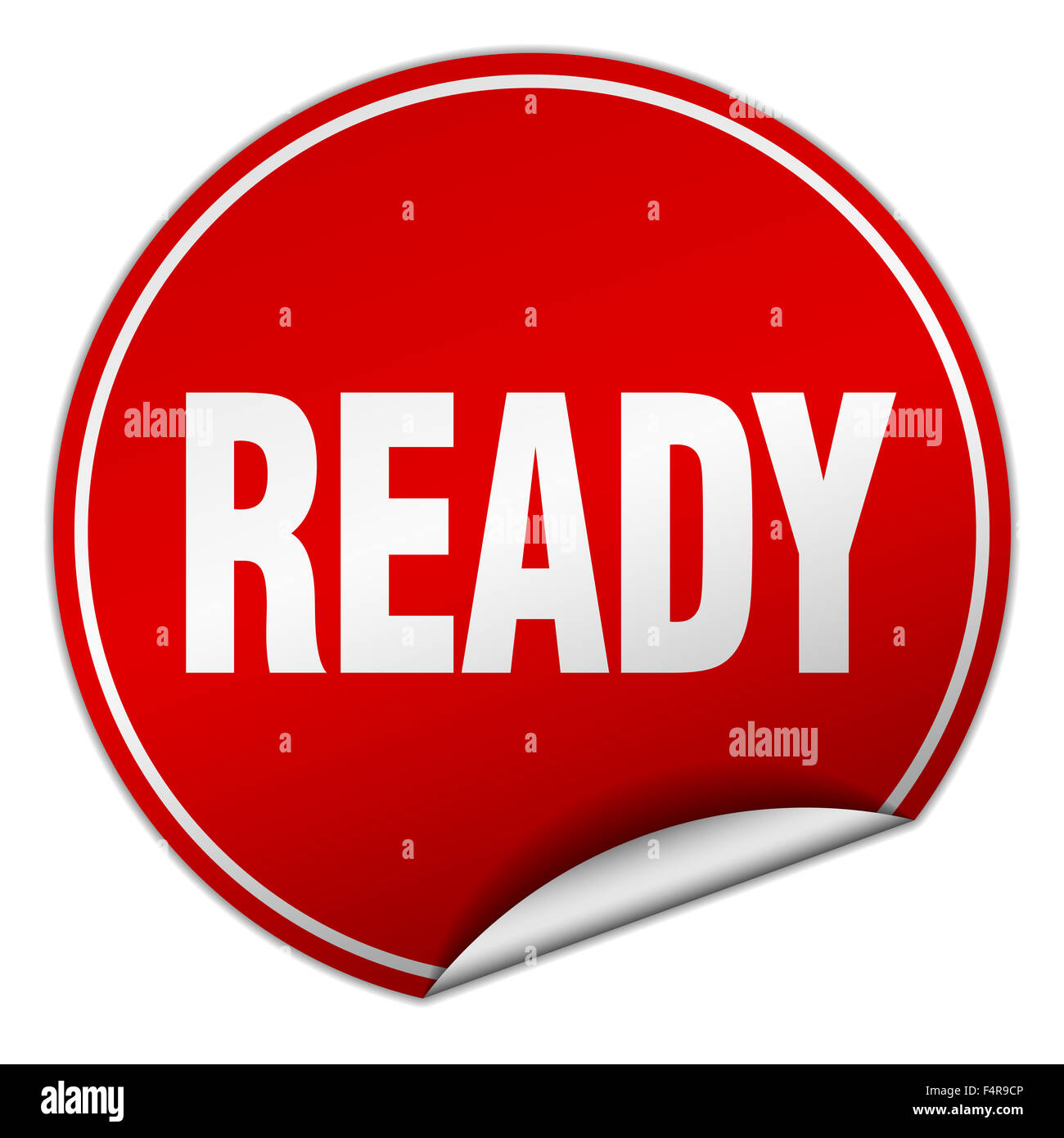 ready round red sticker isolated on white Stock Photo - Alamy
