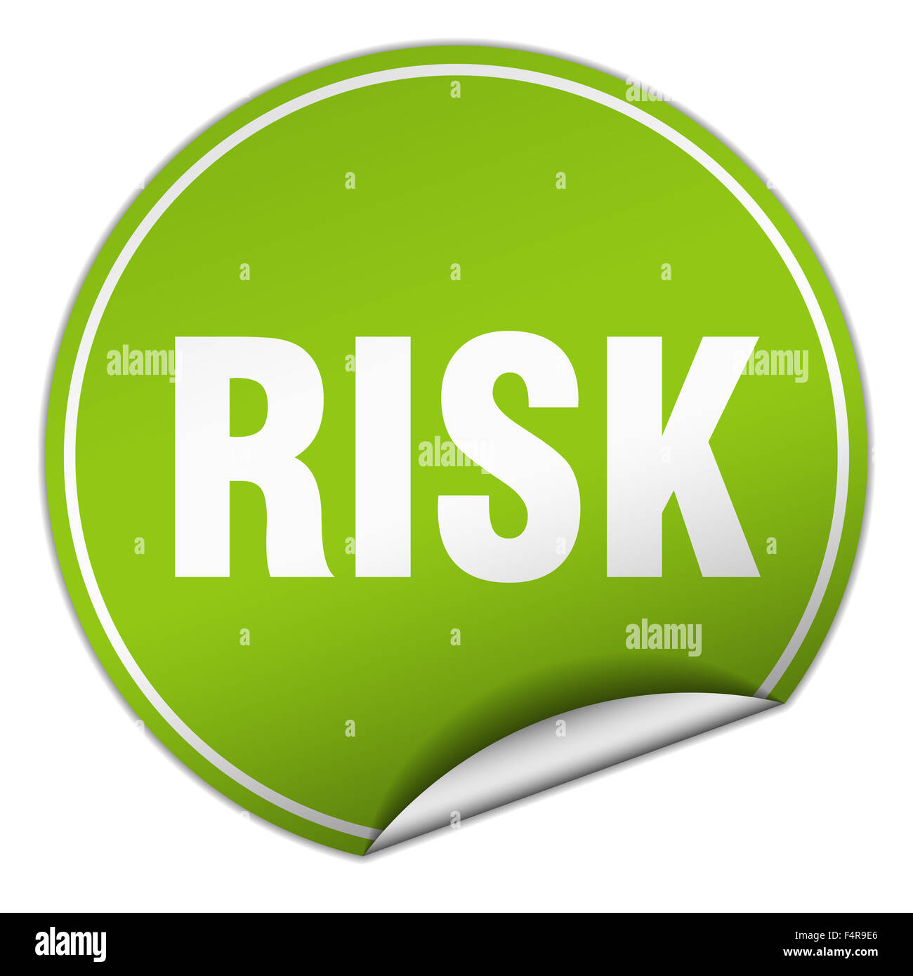 risk round green sticker isolated on white Stock Photo - Alamy
