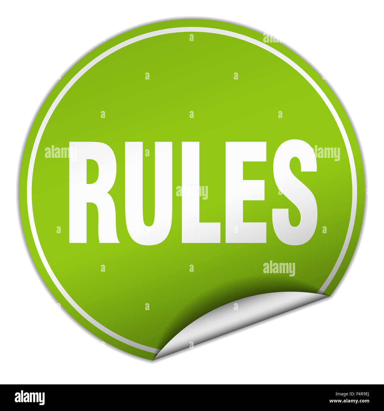 rules round green sticker isolated on white Stock Photo - Alamy