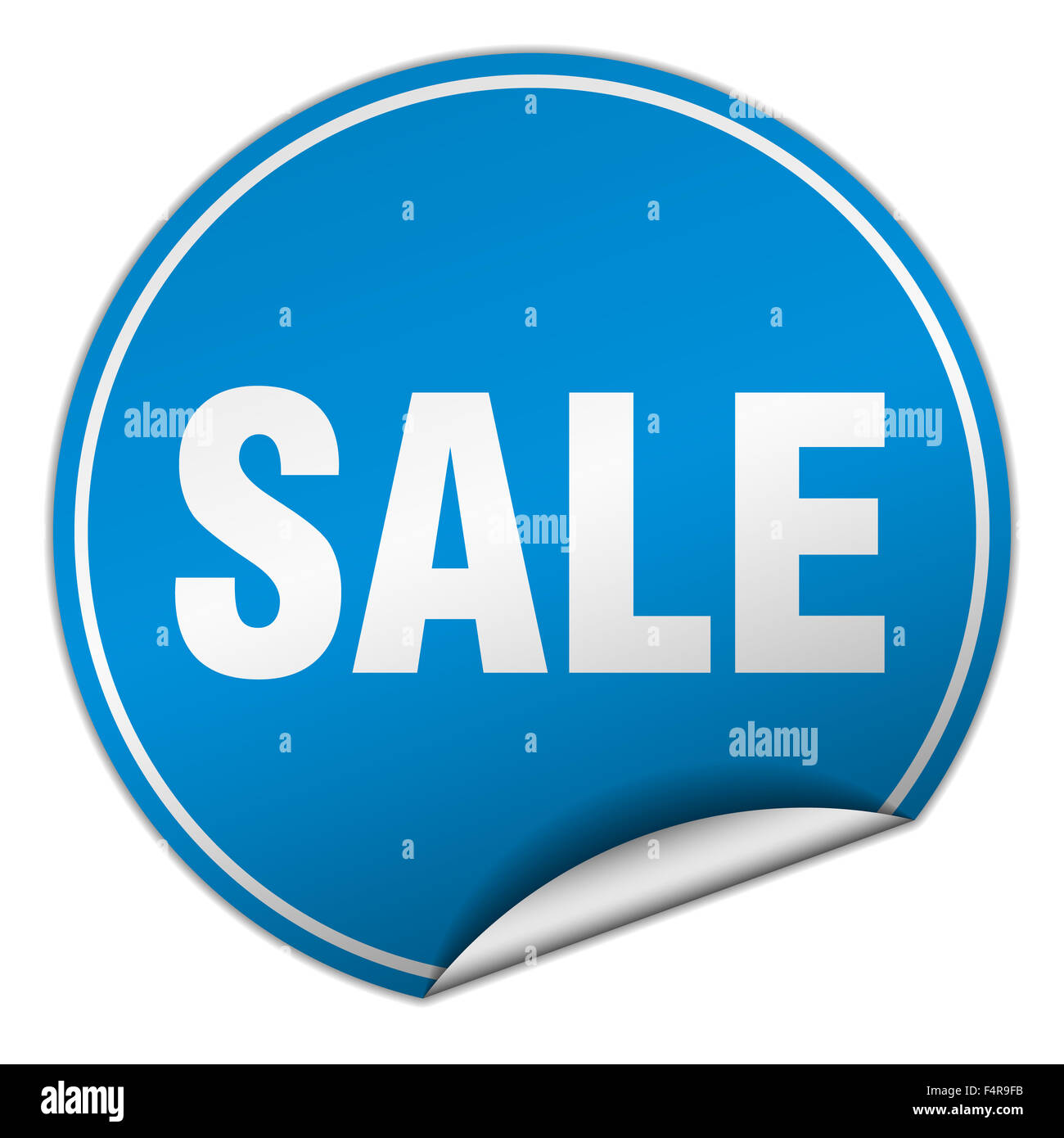 sale round blue sticker isolated on white Stock Photo - Alamy