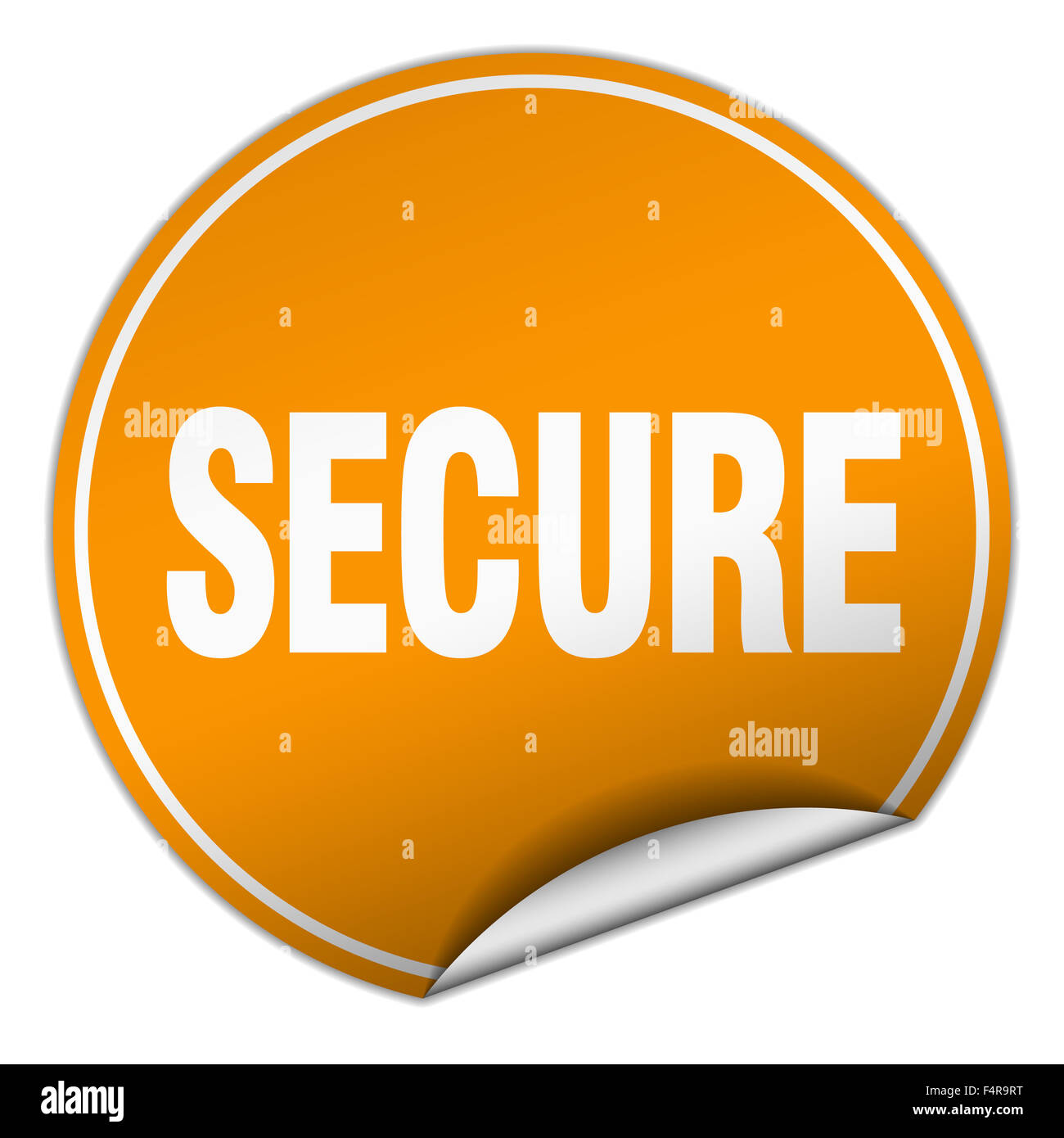 secure round orange sticker isolated on white Stock Photo - Alamy