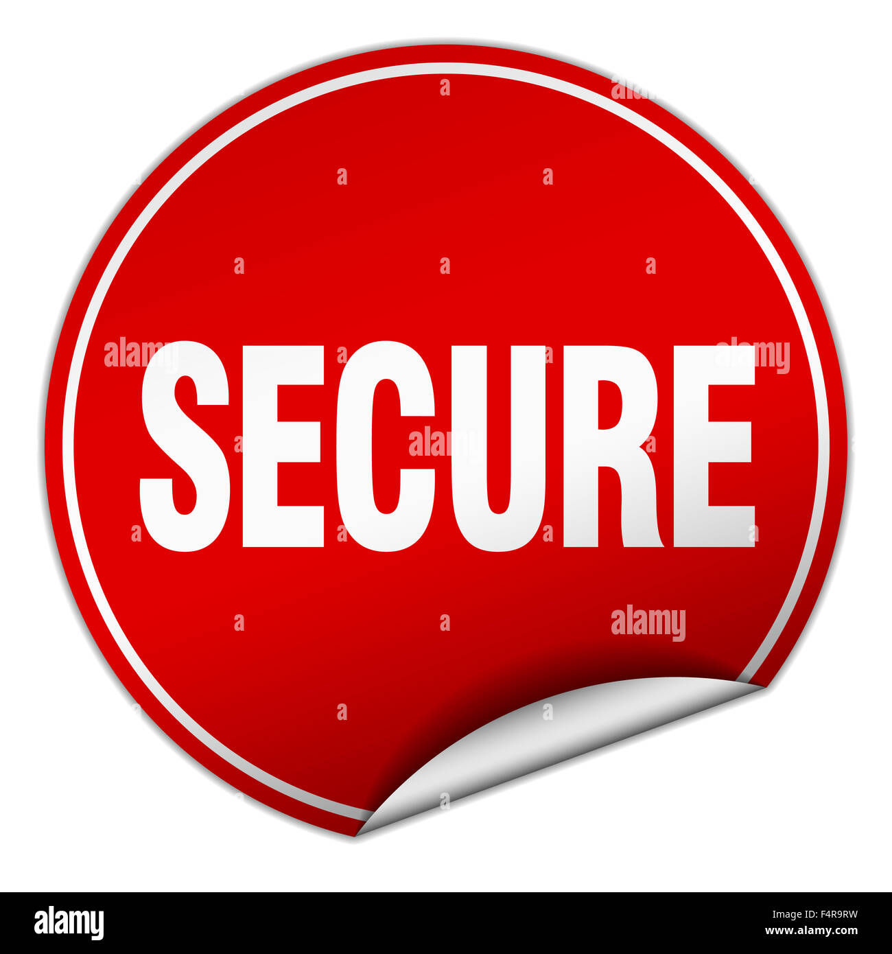 secure round red sticker isolated on white Stock Photo - Alamy