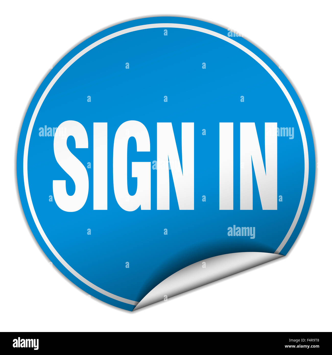 sign in round blue sticker isolated on white Stock Photo - Alamy