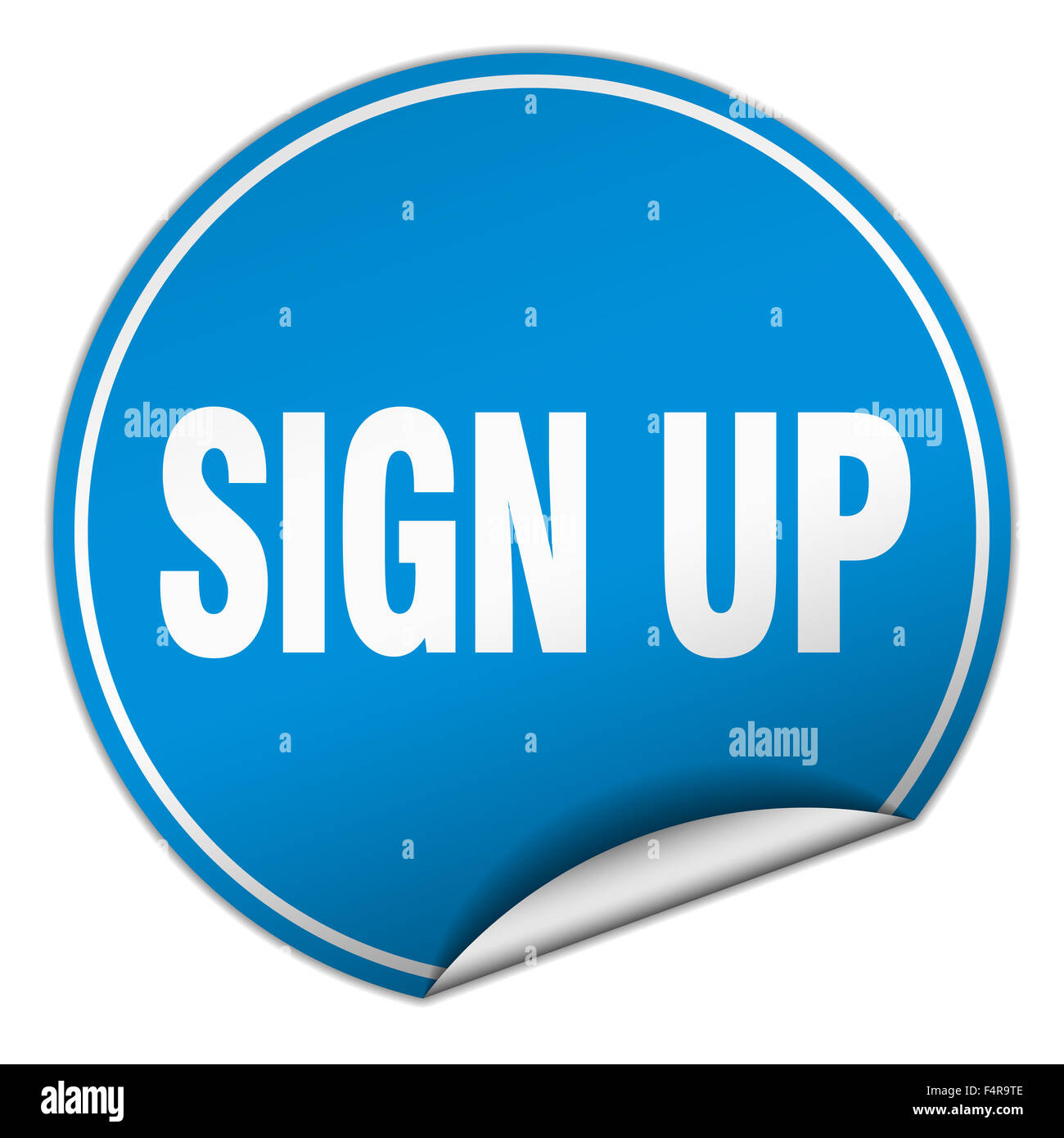 sign up round blue sticker isolated on white Stock Photo - Alamy