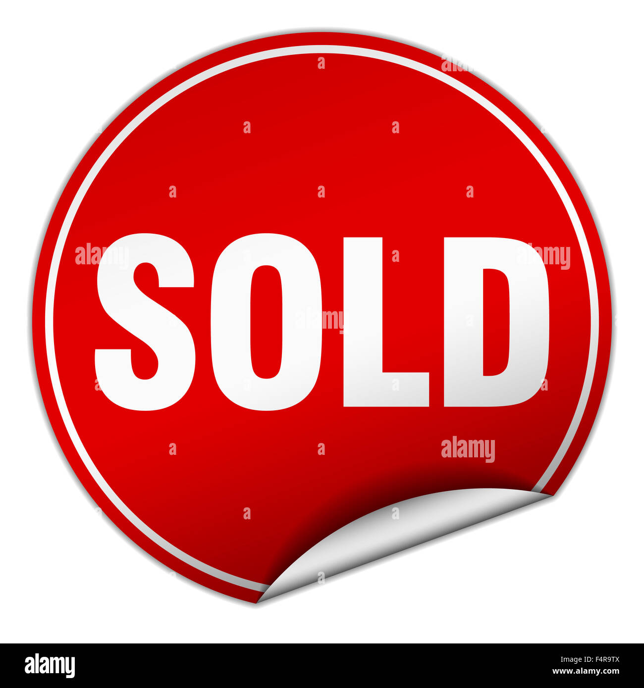 sold round red sticker isolated on white Stock Photo - Alamy