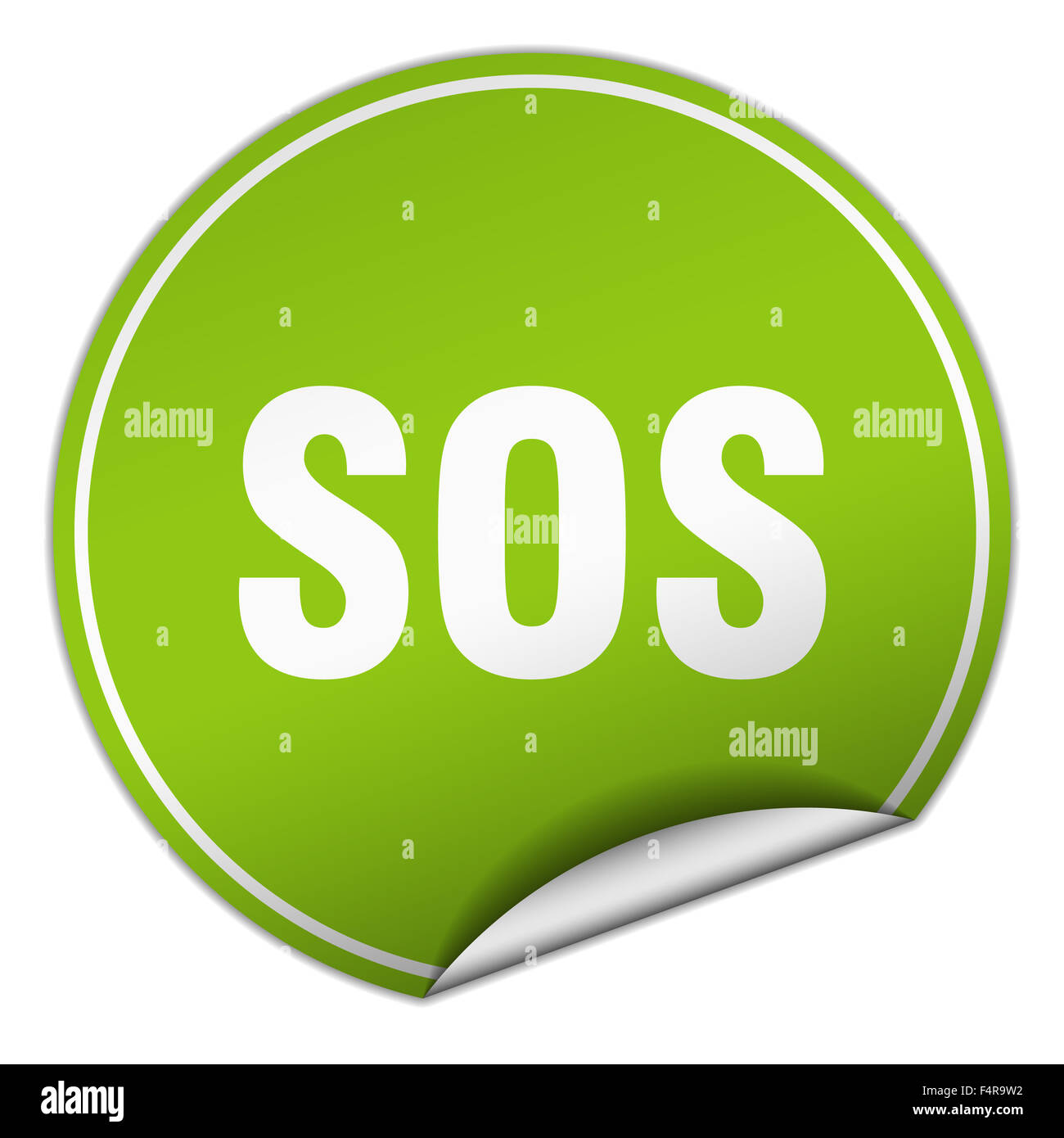 sos round green sticker isolated on white Stock Photo - Alamy