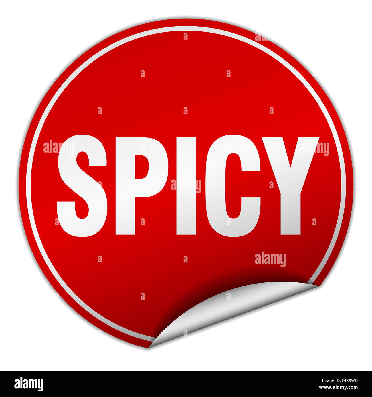 spicy round red sticker isolated on white Stock Photo - Alamy