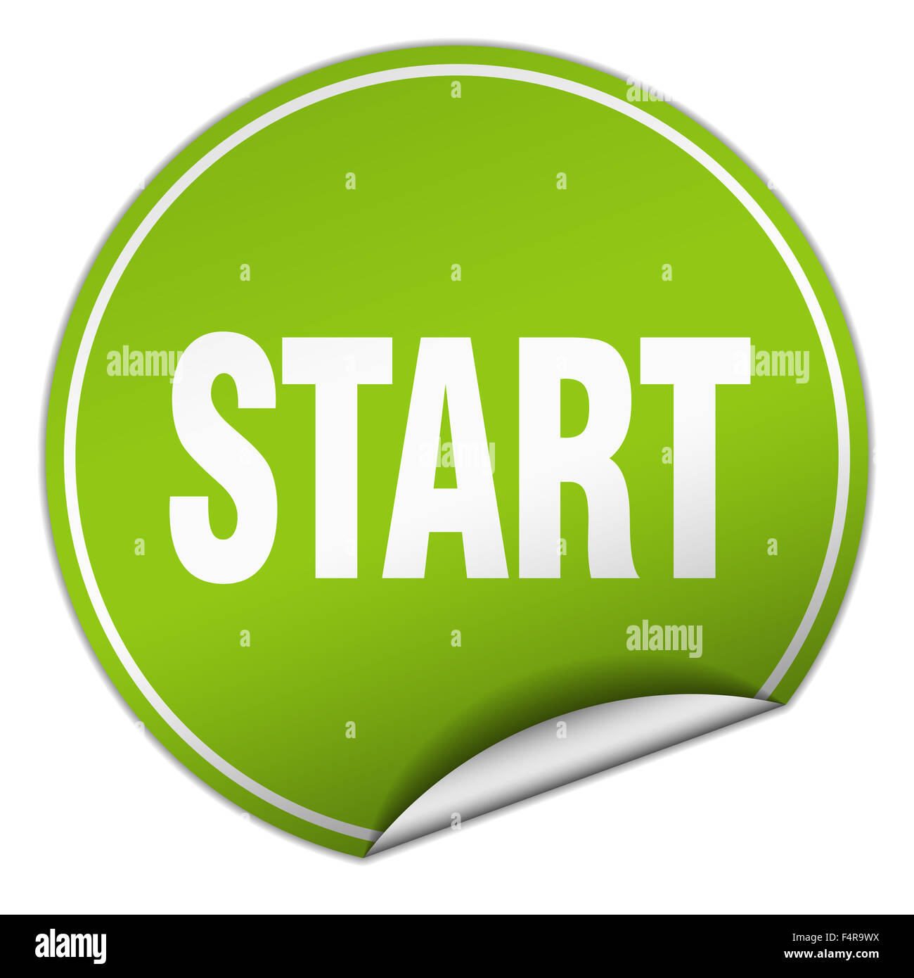 start round green sticker isolated on white Stock Photo - Alamy