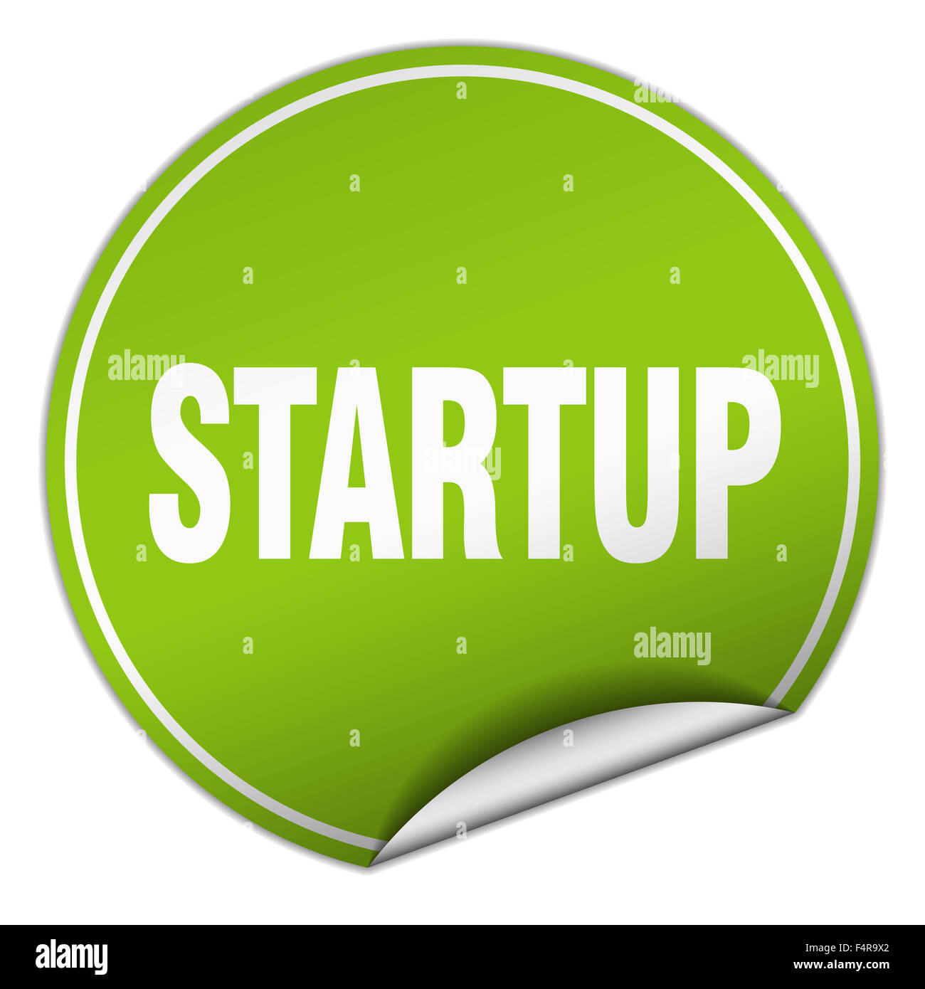 startup round green sticker isolated on white Stock Photo - Alamy