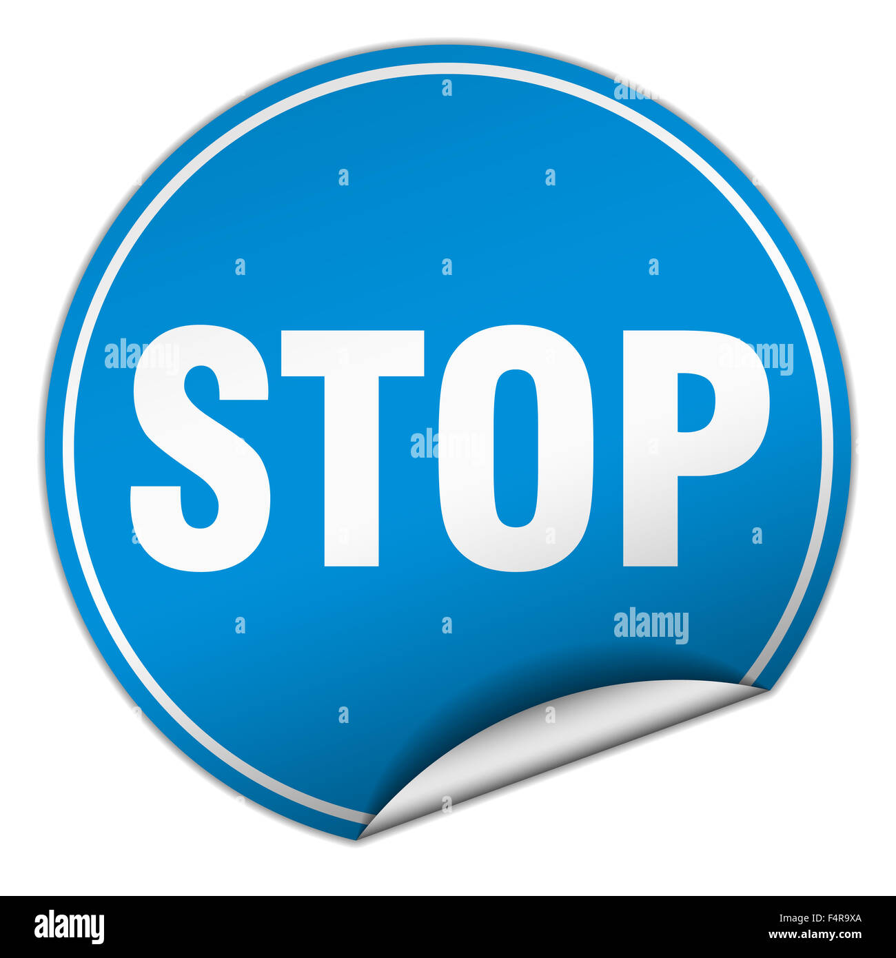 stop round blue sticker isolated on white Stock Photo - Alamy