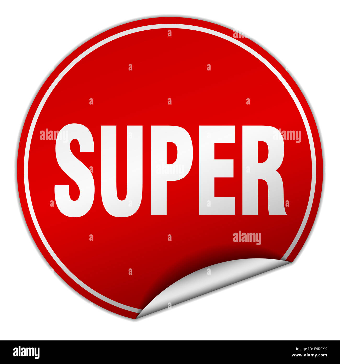 super round red sticker isolated on white Stock Photo - Alamy