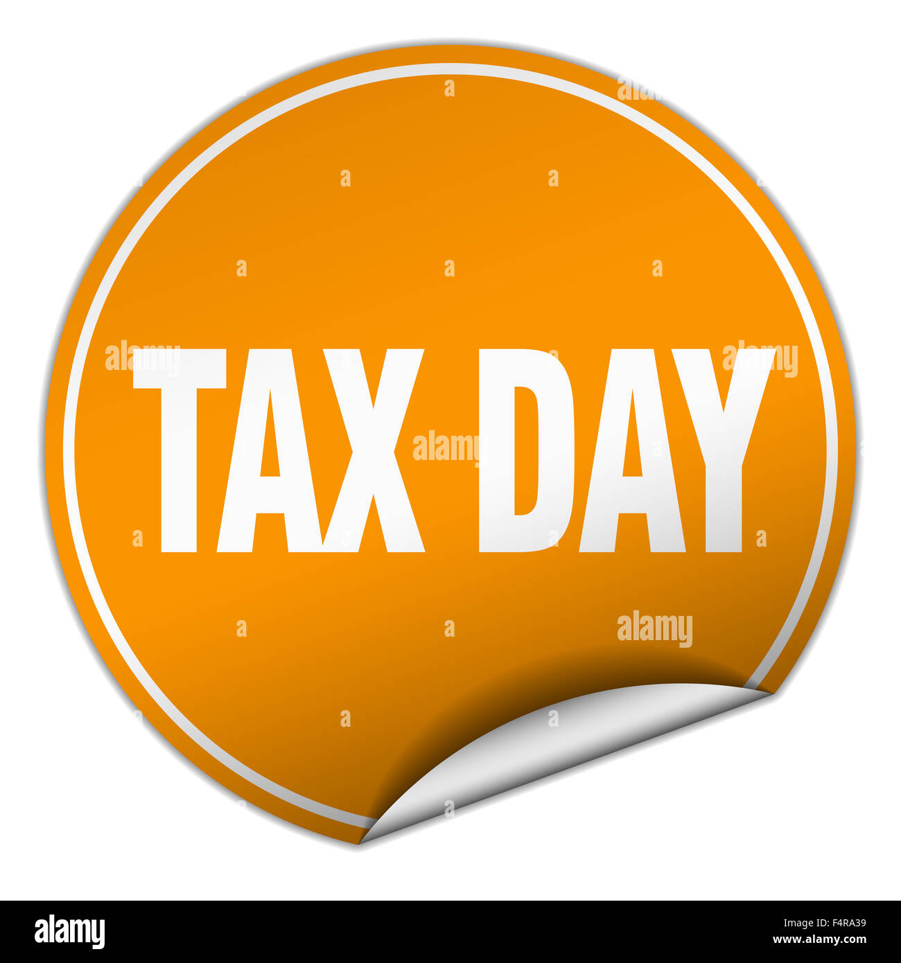 tax day round orange sticker isolated on white Stock Photo - Alamy