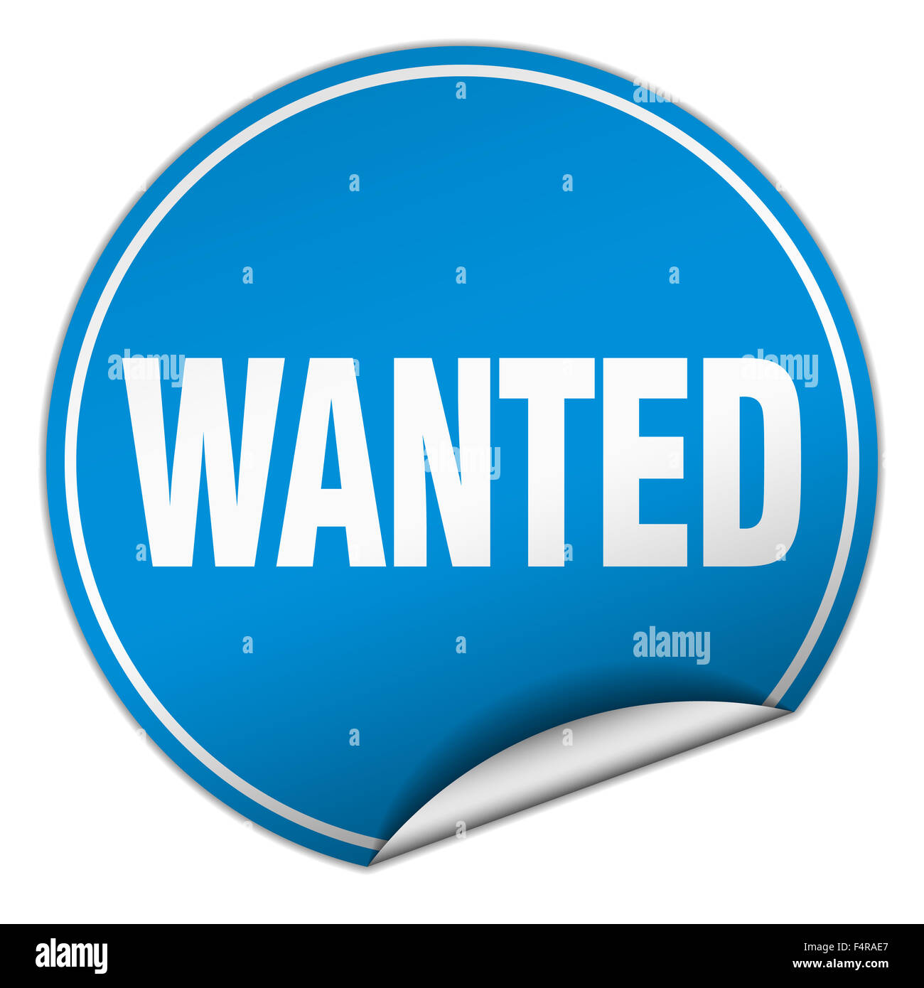 wanted round blue sticker isolated on white Stock Photo - Alamy