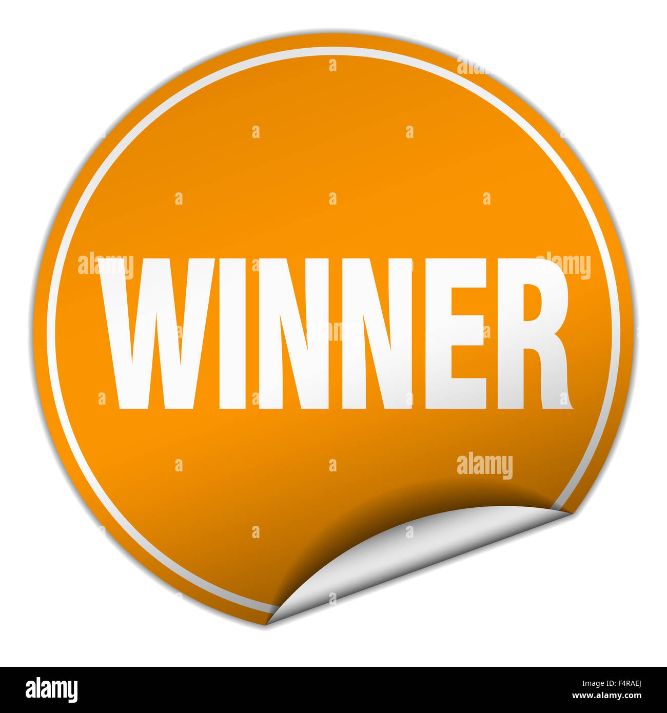 winner round orange sticker isolated on white Stock Photo - Alamy