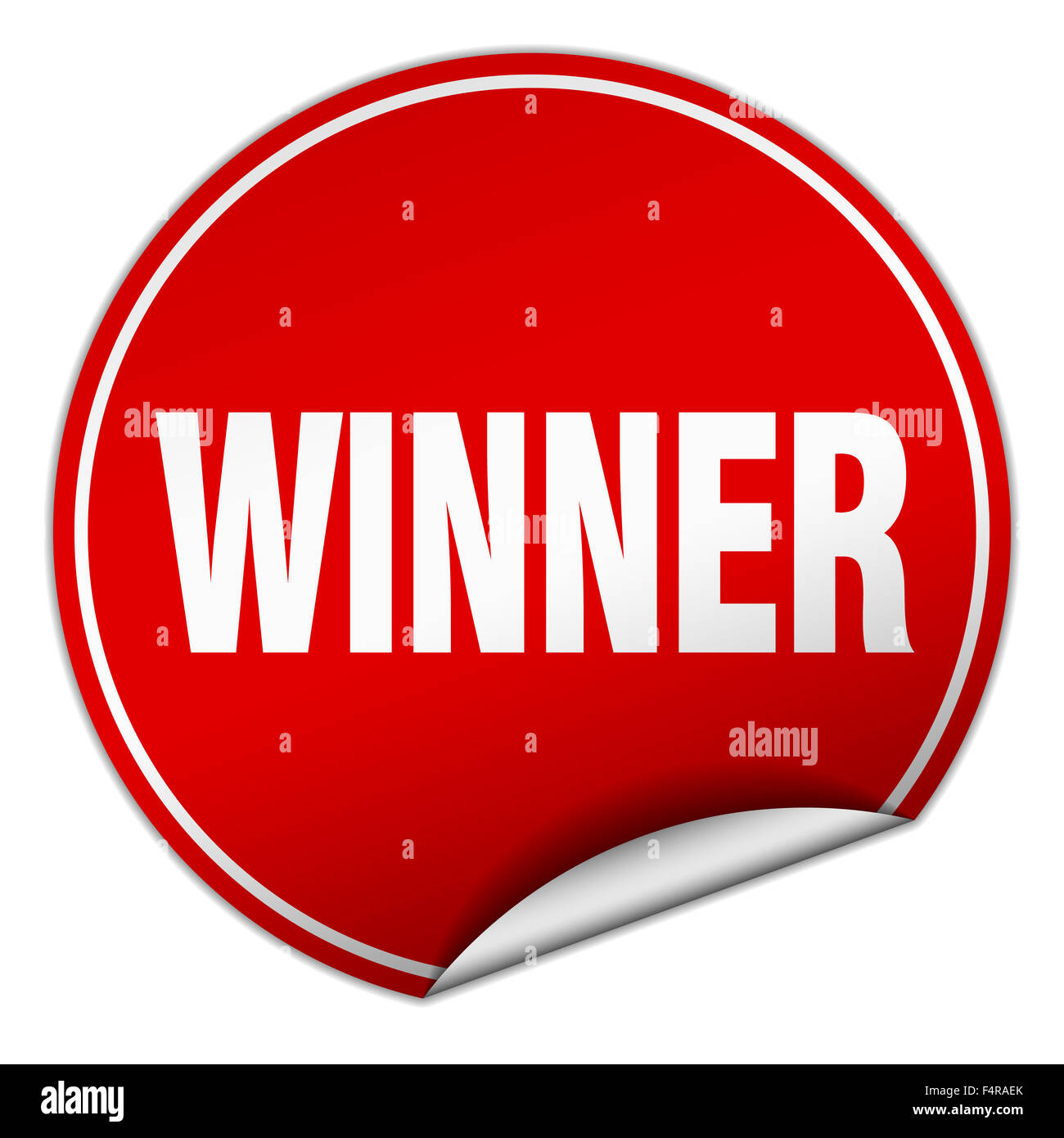 winner round red sticker isolated on white Stock Photo - Alamy