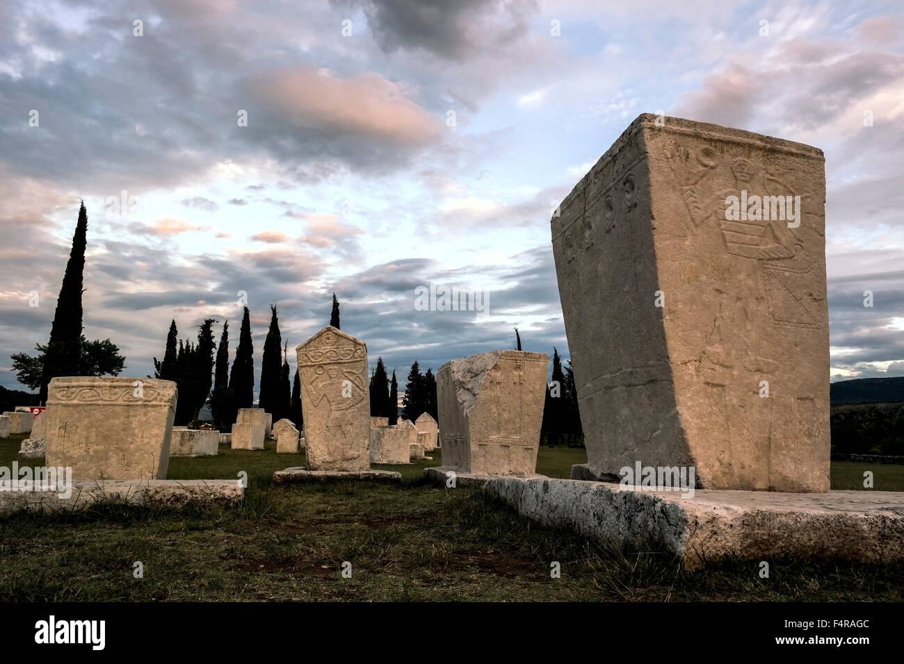 Stećci, medieval gravestones, on the Stećak necropolis of Radimlja in ...