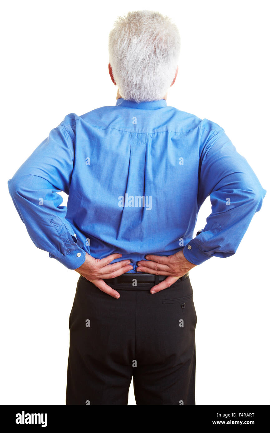 Senior citizen holding his hands on his aching back Stock Photo - Alamy