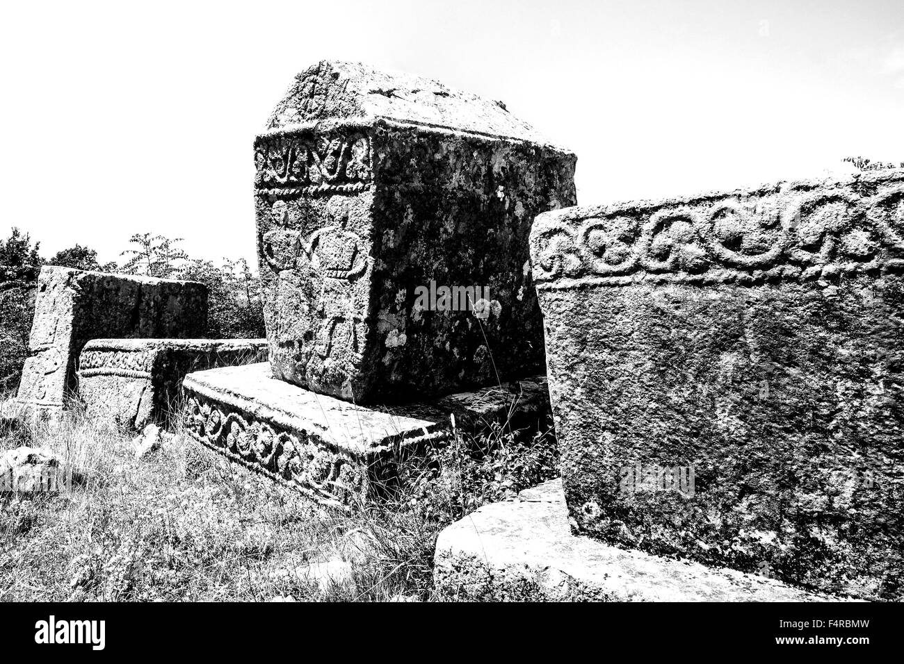 Stećci, medieval gravestones, on the Stecak necropolis of Hodovo in ...