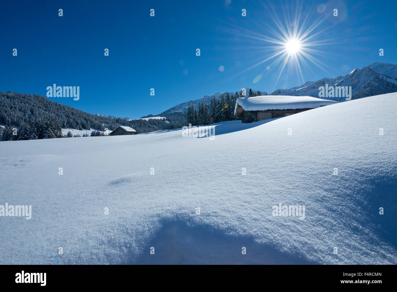 Les Mosses, mountain, mountains, chalet, snow, Vaud, VD, Alpes ...