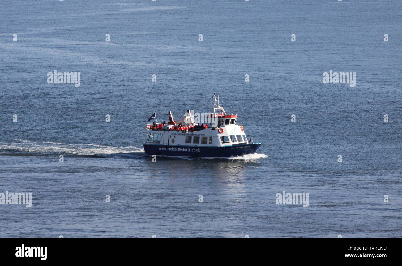Maid of the Forth boat in Firth of Forth with Isle of Inchmickery ...
