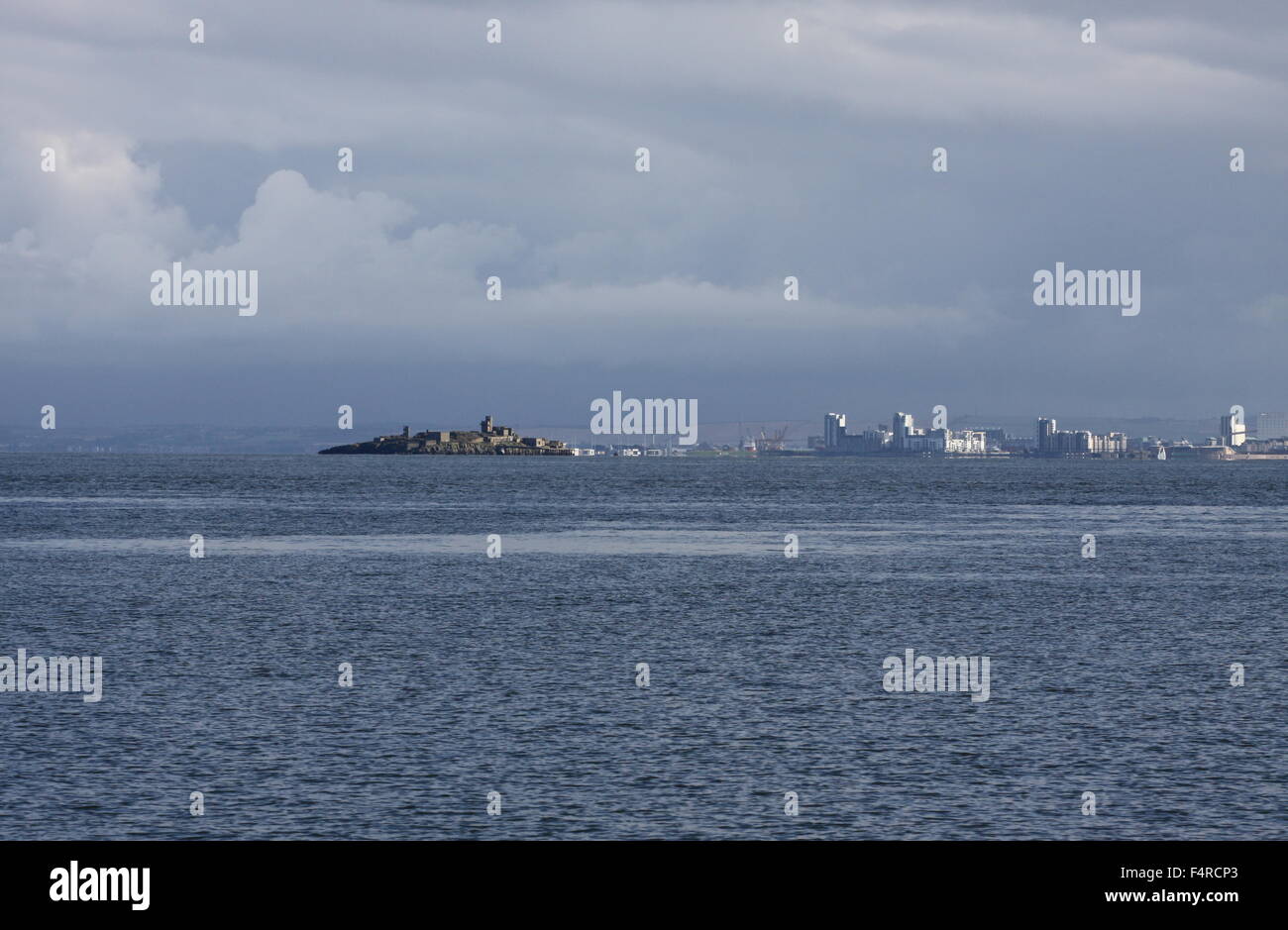 Isle of Inchmickery and Leith waterfront Scotland October 2015 Stock ...