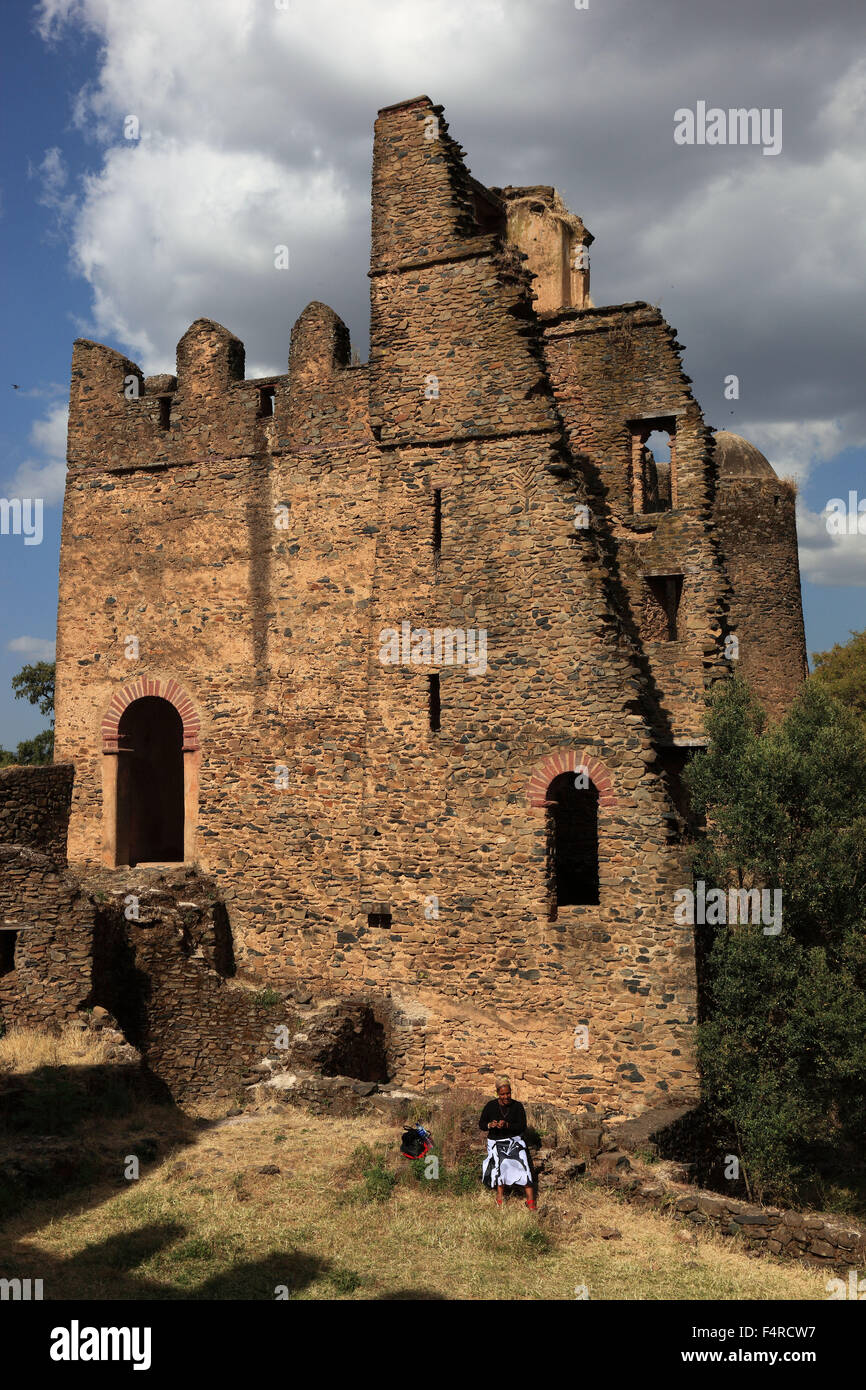 Medieval buildings of Fasil Ghebbi or Gemp at Gondar or Gonder, a city ...