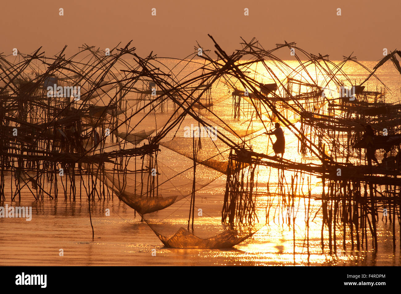 Thailand, Phatthalung, lift net, Fisherman, Sunrise, fishing, nets, sun ...