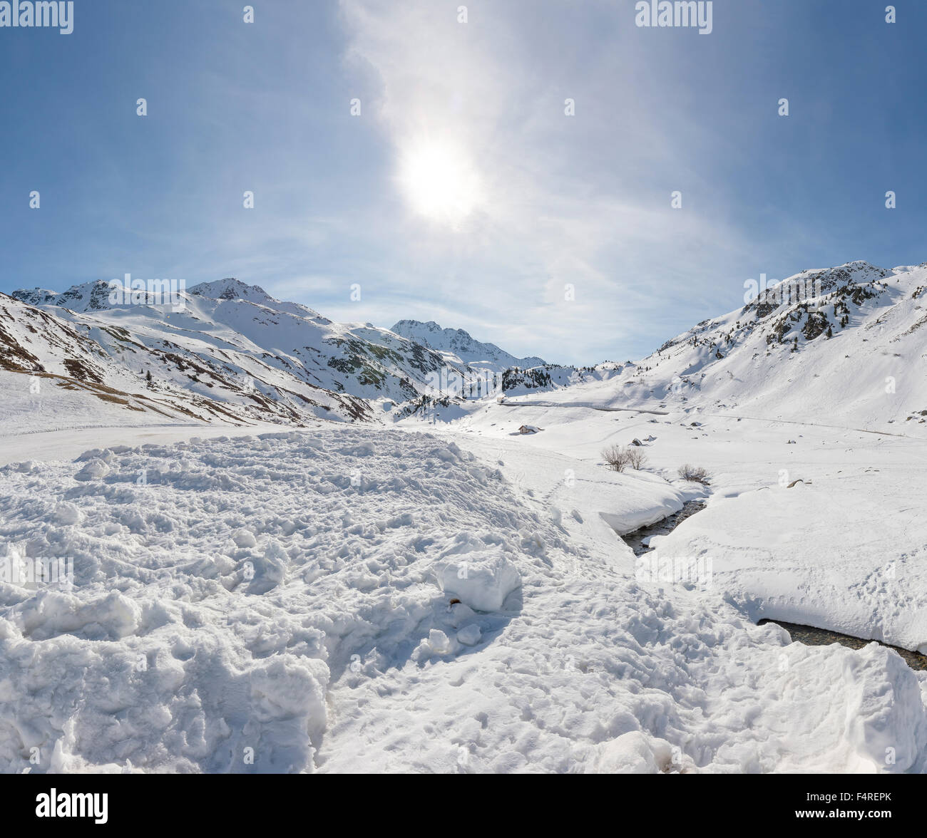 Switzerland, Europe, Graubünden, Grisons, landscape, winter, snow, ice ...