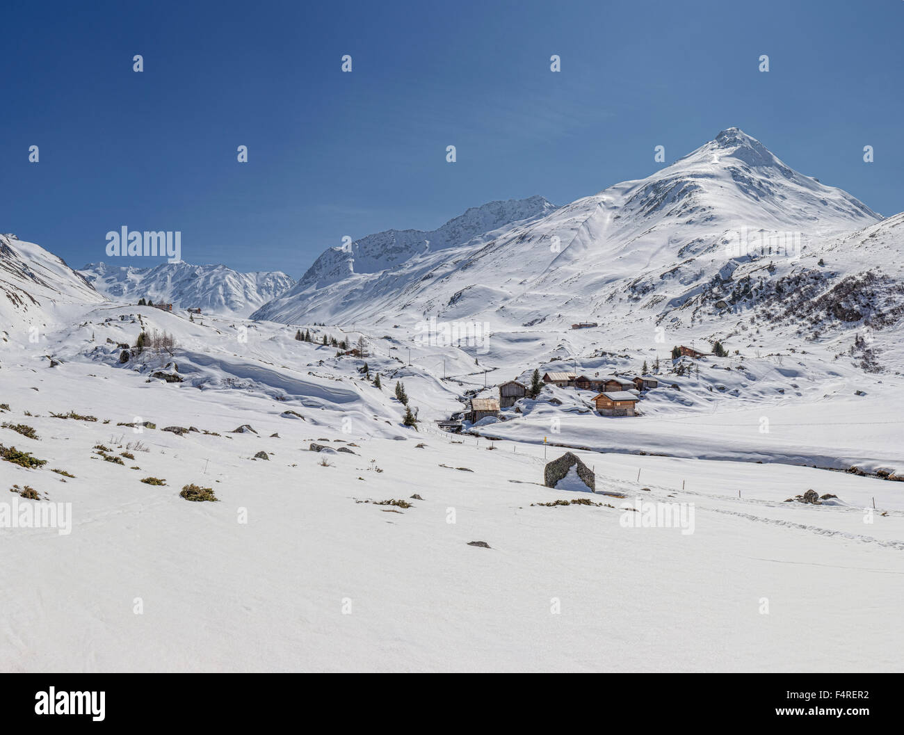 Switzerland, Europe, Graubünden, Grisons, landscape, winter, snow, ice ...