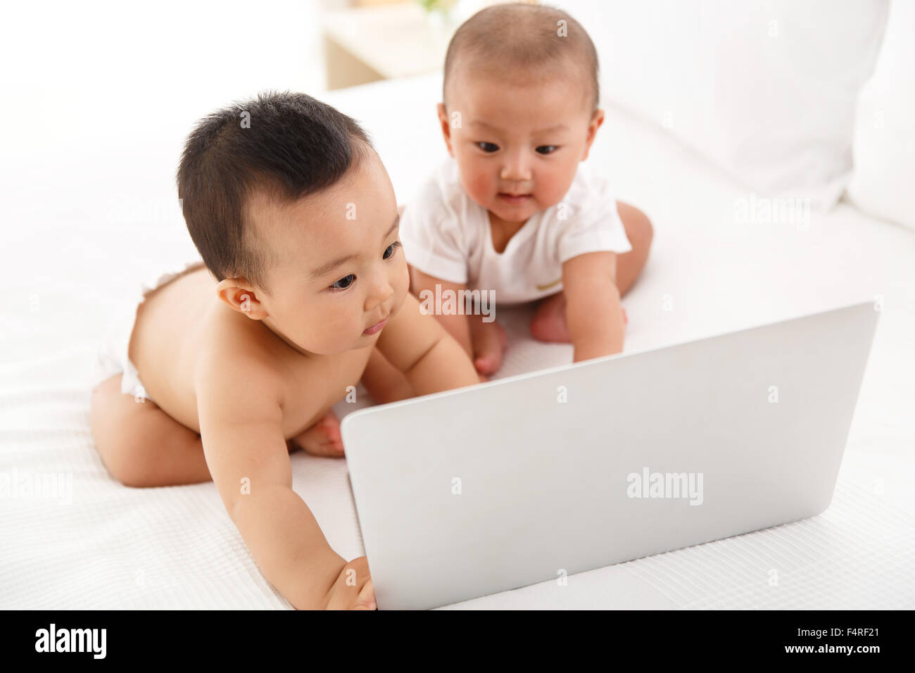 Cute baby watching computer Stock Photo - Alamy