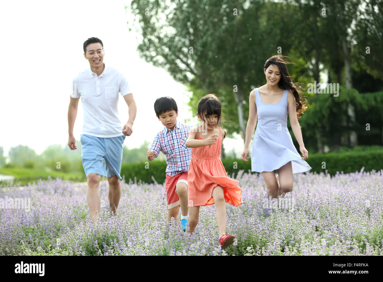 Happy families play in the suburbs Stock Photo - Alamy