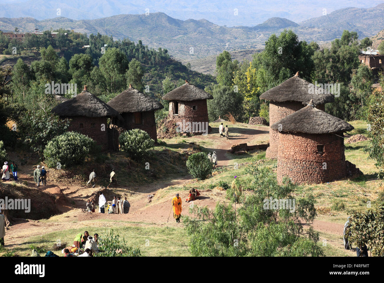 View of Lalibela, traditional rondavels, typical Tukul houses Stock ...