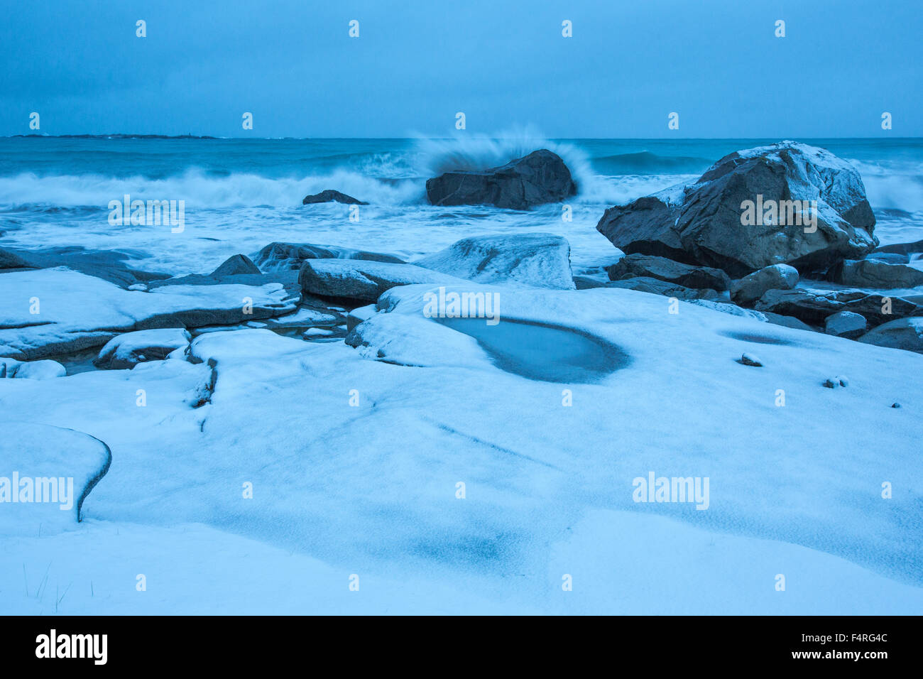Mountains, coast, scenery, landscape, Lofoten, sea, Norway, snow ...