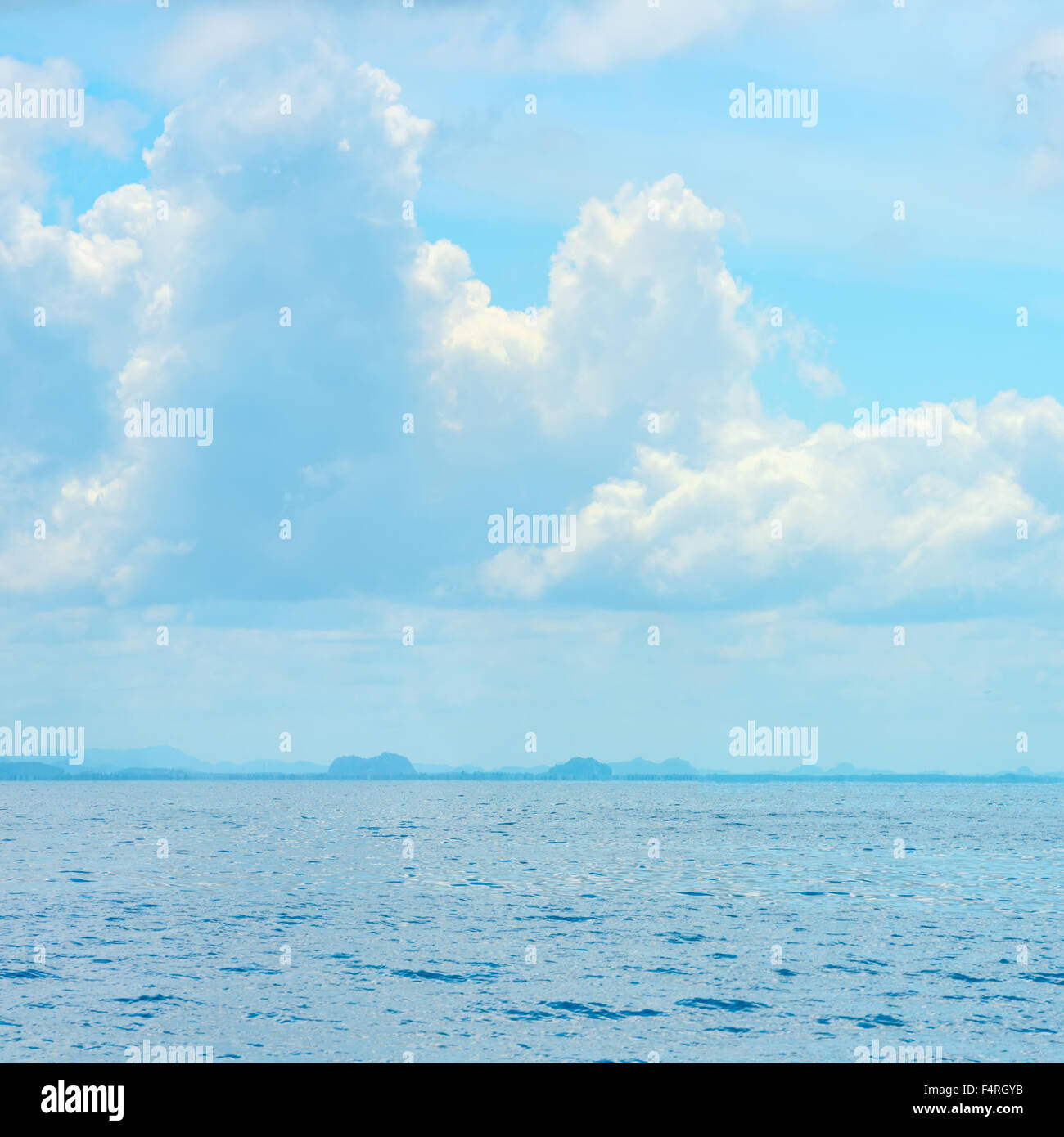 beautiful blue sea and clouds on sky with big steamship Stock Photo - Alamy