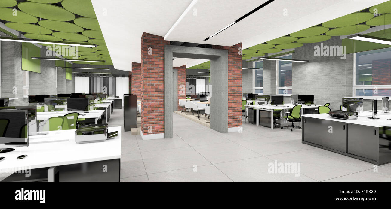 Empty modern office interior work place visualization Stock Photo - Alamy