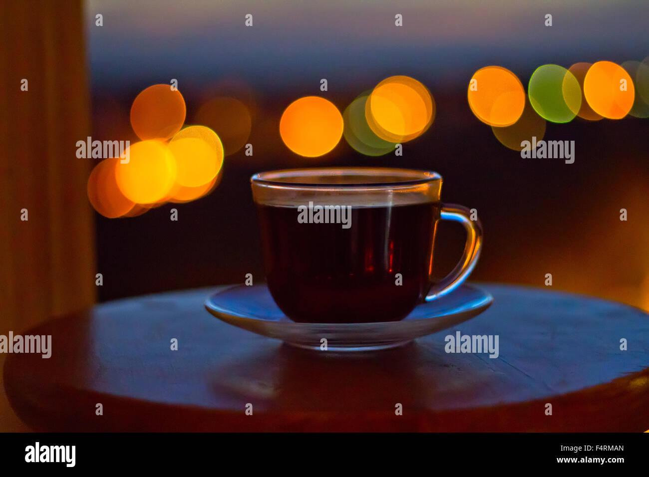 Tea cup in cafe in the late summer evening Stock Photo - Alamy