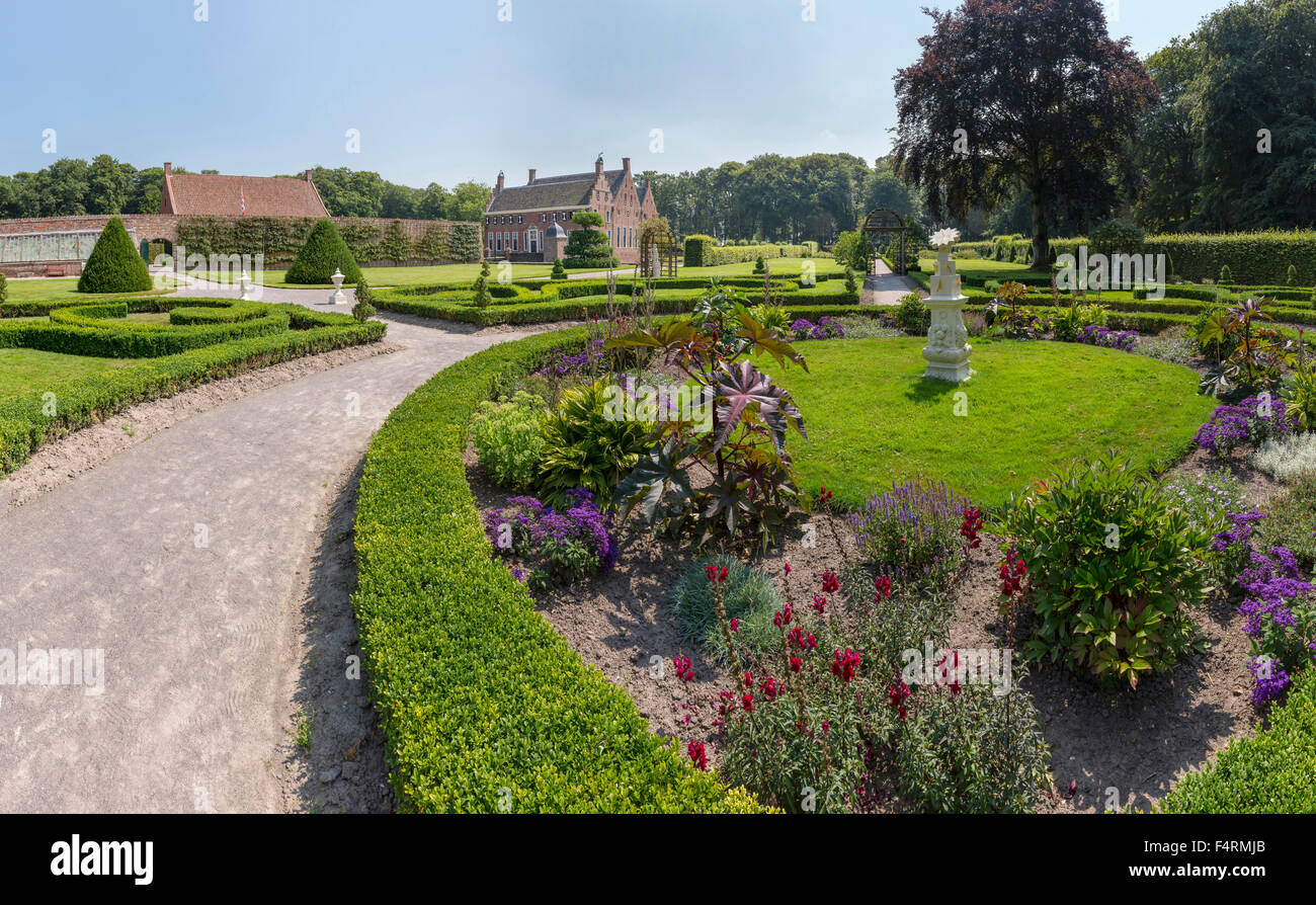 Netherlands, Europe, Holland, Uithuizen, Groningen, castle, flowers ...