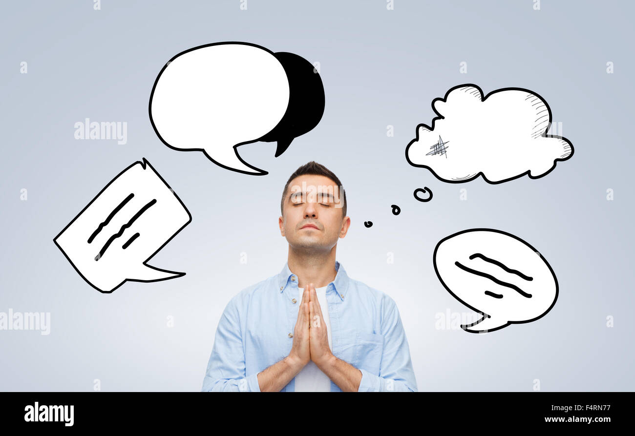man praying to god with text bubble doodles Stock Photo - Alamy