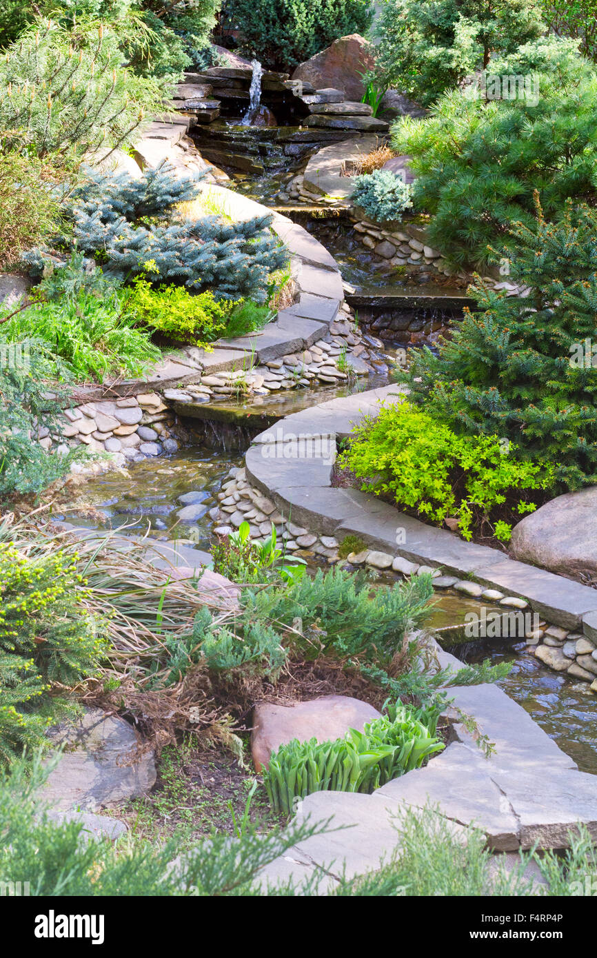 Man made landscape with a streamlet, summer Stock Photo - Alamy