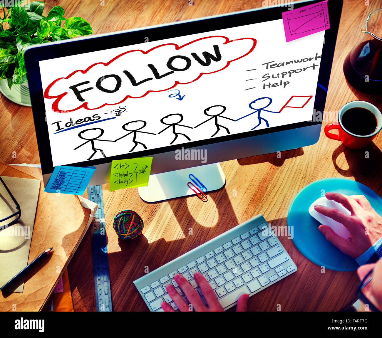 Follow Support Ideas Teamwork Social Media Concept Stock Photo - Alamy