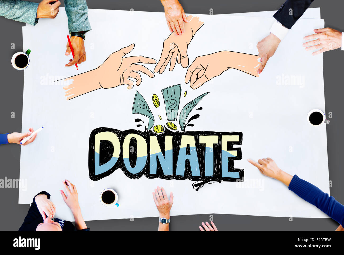 Donate Money Charity Generous Hands Concept Stock Photo - Alamy